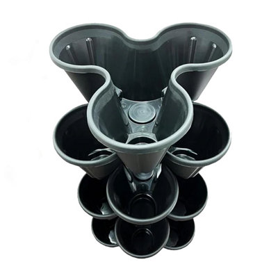 3 x Tri-Pot Stacking Strawberry Black Flower Herbs Vegetable Plant Pots ...
