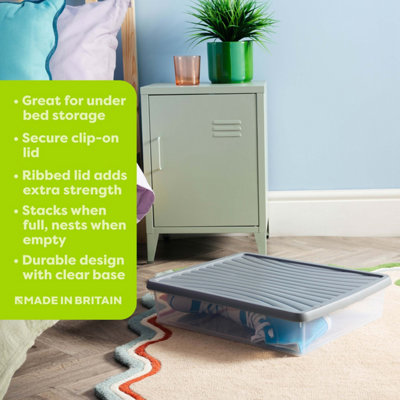 3 x Wham Box 14.75L Stackable Plastic Storage Box & Lid Clear/Steel