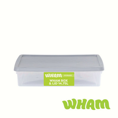 3 x Wham Box 14.75L Stackable Plastic Storage Box & Lid Clear/Steel