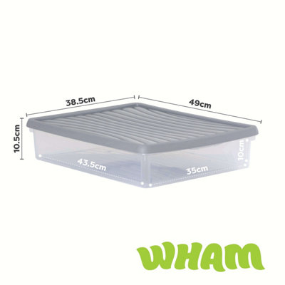 3 x Wham Box 14.75L Stackable Plastic Storage Box & Lid Clear/Steel