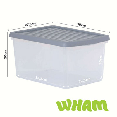 3 x Wham Box 16L Stackable Plastic Storage Box & Lid Clear/Steel