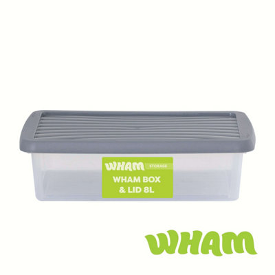 3 x Wham Box 8L Stackable Plastic Storage Box & Lid Clear/Steel