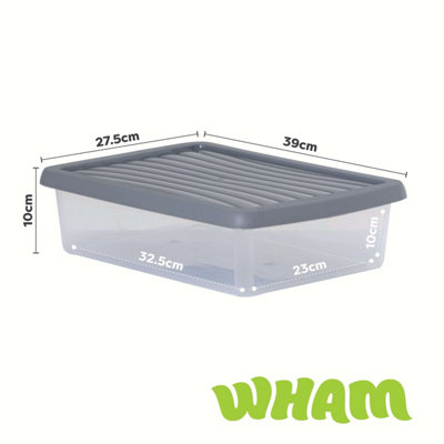 3 x Wham Box 8L Stackable Plastic Storage Box & Lid Clear/Steel
