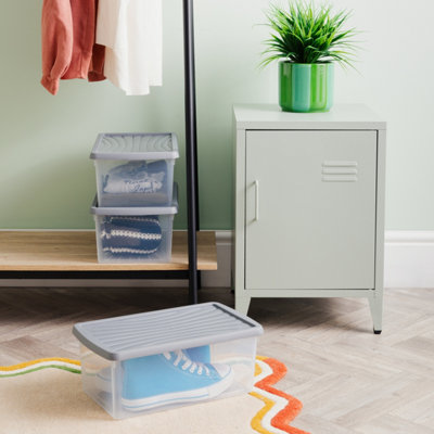 3 x Wham Box 9L Stackable Plastic Storage Box & Lid Clear/Steel