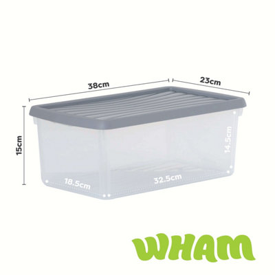 3 x Wham Box 9L Stackable Plastic Storage Box & Lid Clear/Steel