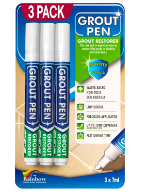 3 x White Grout Pens - Designed for Restoring Tile Grout in bathrooms ...