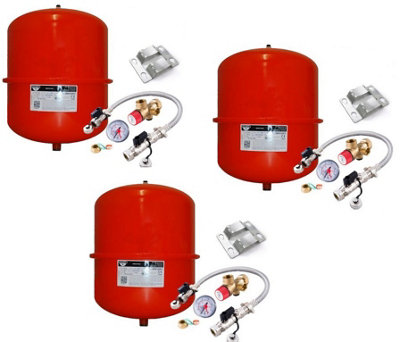 3 x Zilmet - 18 Litre Red Heating Expansion Vessel & Sealed System Kit ...