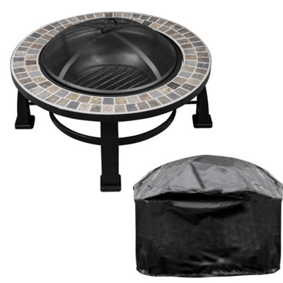 30" Deluxe Traditional Style Fire Pit with Slate Top & Drawstring Cover ...