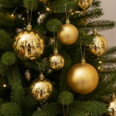 30 Gold Christmas baubles round 4cm 5cm 6cm matt and gloss finish