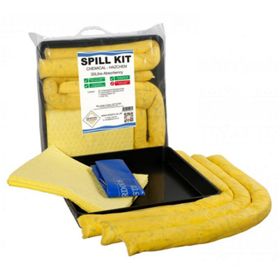30 Litre Chemical Compact Spill Kit with Drip Tray Emergency Spill Response Kit for Hazardous ...