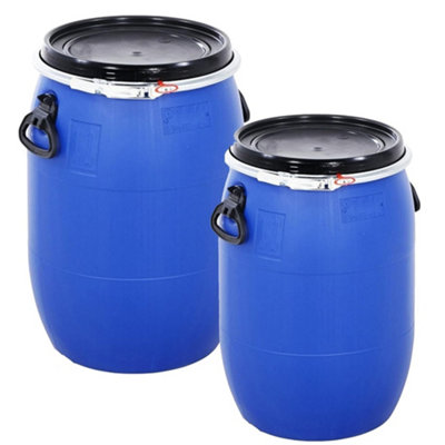 30 Litre Plastic Blue Open Top Storage Barrel Drum Keg with Lid & Latch ...