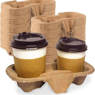 30 Pack 2 Cup Tray Holders Brown Cup Carriers for Hot and Cold Drinks ...
