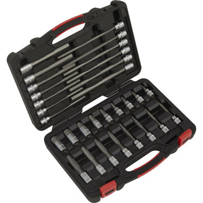 30 PACK METRIC Male Hex Bit Set - 3/8" Square Drive Socket - 200mm Long ...