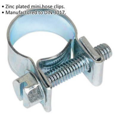 30 PACK Zinc Plated Mini Hose Clip - 11 to 13mm Diameter - Hose Pipe ...