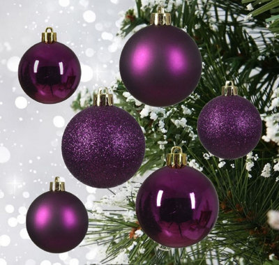30 Violet Purple Baubles Assorted Shatterproof Christmas Tree Hanging ...