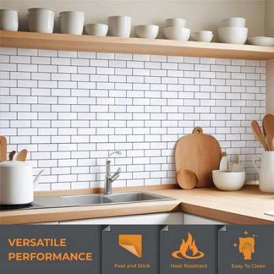 30 x 15cm 3D Tile Stickers Peel and Stick Backsplash Splashback Decals ...