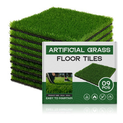 30 x 30 x 2.5 cm Artificial Grass Turf Tiles Outdoor, Self Draining ...
