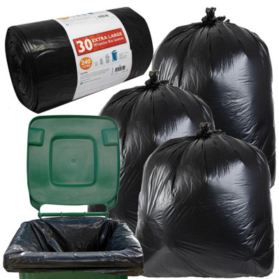 30 x Black Wheelie Bin Liners 240L Large Capacity Refuse Sacks For ...