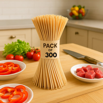 300 bamboo skewers 30cm long wooden sticks ideal for BBQ shish kabobs ...