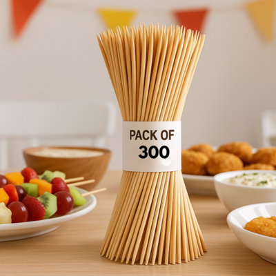 300 bamboo skewers 30cm long wooden sticks ideal for BBQ shish kabobs ...