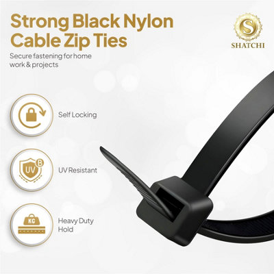 300 Pcs 300mm x 4.8mm Strong Black Nylon Plastic Cable Ties Zip Tie ...