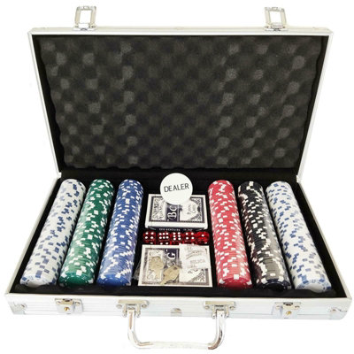 300 Piece Texas Hold Em Poker Set Carry Case Cards Deck Chips Dice Casino Game