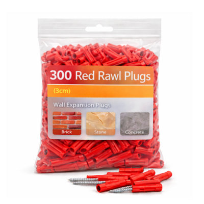300 Red Rawl Plugs 3cm Wall Expansion Plugs Screw Fixings for Brick ...
