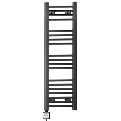 300 x 1000 mm Black Electric Bathroom Heated Towel Rail Thermostatic ...