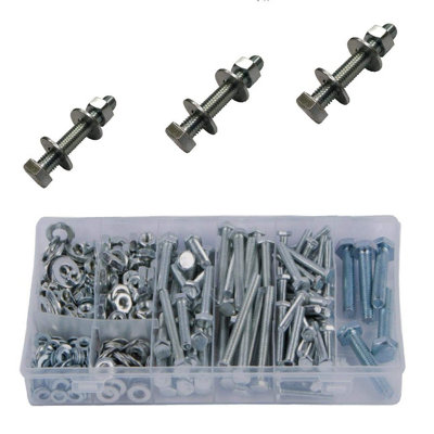 300 x Assorted Set Screw Bolts, Washers & Nuts, Fully Threaded Hex Head ...