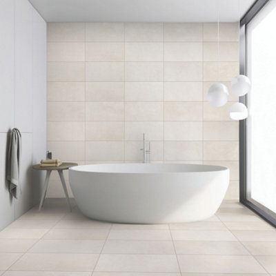 300 x Cottonside White Stone Effect Gloss Porcelain Indoor Wall & Floor ...