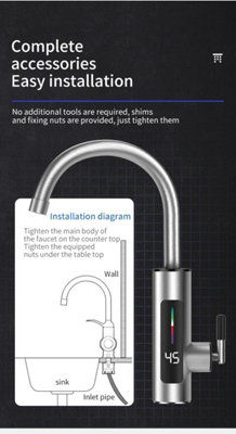 3000W 220V Electric Kitchen Water Heater Tap Instant Hot stainless ...