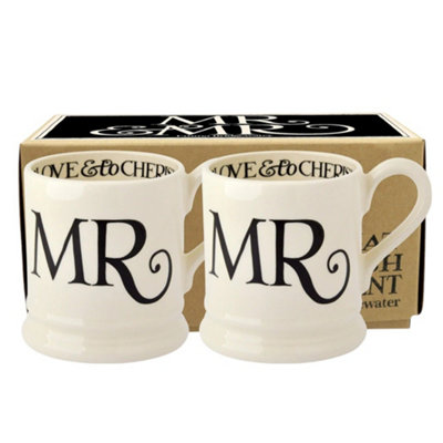 300ml Emma Bridgewater Black Toast Mr & Mr 1/2 Pint Mugs, Ceramic