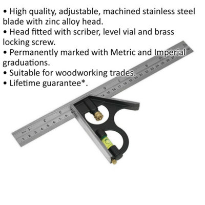 300mm Adjustable Combination Square with Steel Blade for Precision ...