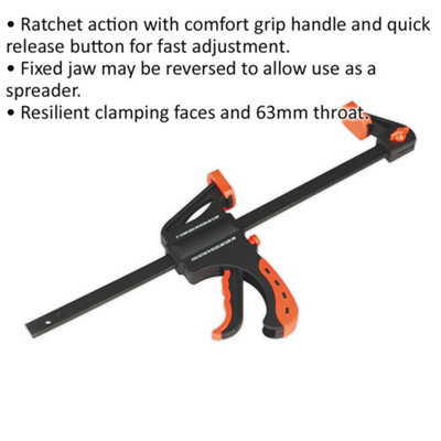 300mm Ratchet Bar Clamp with Quick Release & Reversible Jaw