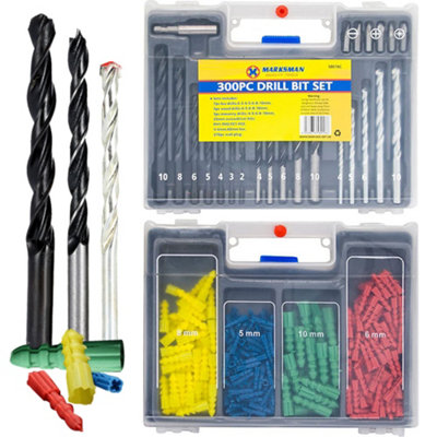 300Pc Drill Bit Set With Case Drilling Tools Kit Hss Drill Masonry All ...