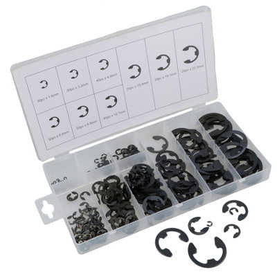 300pc E-Clip Assortment Retaining Snap Ring Circlip Kit 1.6 - 22.2mm E Clip
