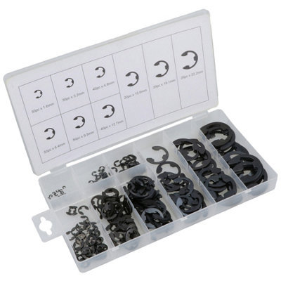 300pc E-Clip Assortment Retaining Snap Ring Circlip Kit 1.6 - 22.2mm E Clip