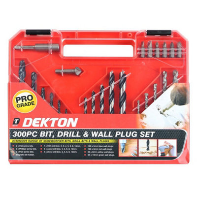 300pc HSS Wood Masonry Drill Screwdriver Bit And Wall Plugs Bit Holder ...