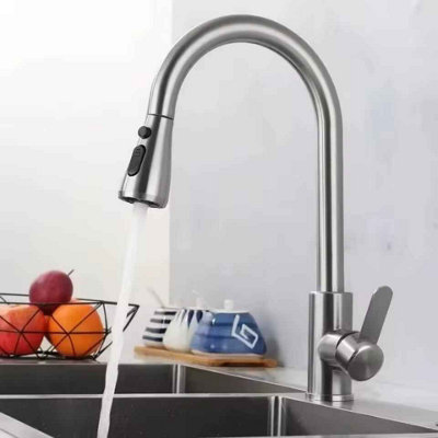 304 Stainless Steel Pull-Out Kitchen Faucet with Stream & Sprayer Head