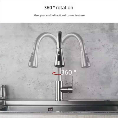 304 Stainless Steel Pull-Out Kitchen Faucet with Stream & Sprayer Head