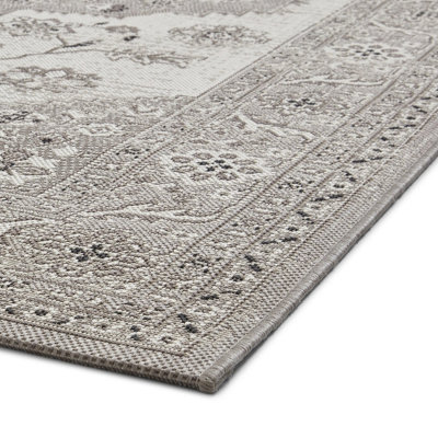 305 Flat Easy Clean Traditional Rug - Grey/Beige - 200x290