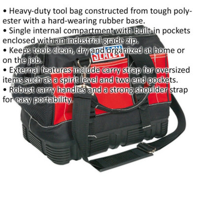 305 x 185 x 255mm STRONG Tool Bag - RED - Multiple Pocket RUBBER Base ...