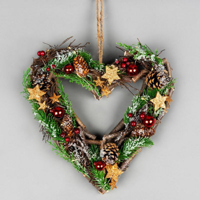 30cm B/O LED Twig Hanging Heart Red/Brown