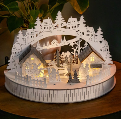 30cm Battery Operated Light up Christmas Village Scene with Santa and ...