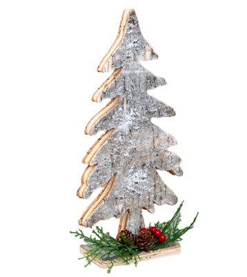30cm Christmas Tree Shape Birch Bark Wooden Christmas Table Top Decoration