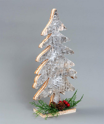 30cm Christmas Tree Shape Birch Bark Wooden Christmas Table Top Decoration