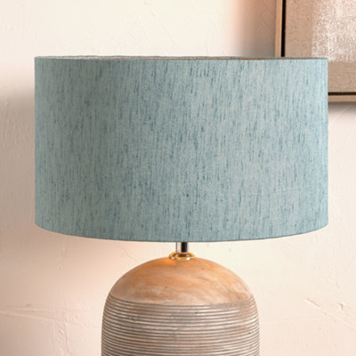 30cm Duck Egg Slubbed Faux Silk Gold Lined Cylinder Lampshade Soft Blue ...