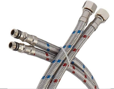 30CM FLEXIBLE TAP TAILS PAIR STAINLESS STEEL BRAIDED MONOBLOC MIXER ...