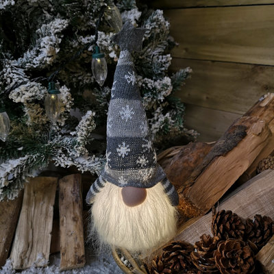 30cm Grey Christmas Light Up Gnome Gonk Nordic Decoration Sitting Splat ...