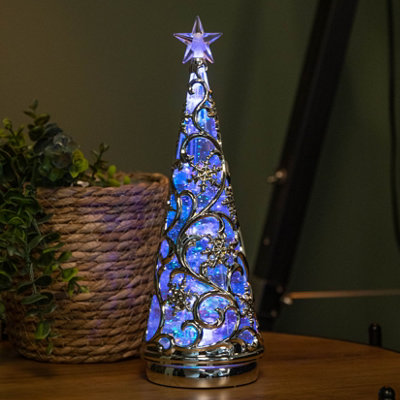 30cm Lit Chrome Water Spinner Tree With Star Colour Changing LEDs